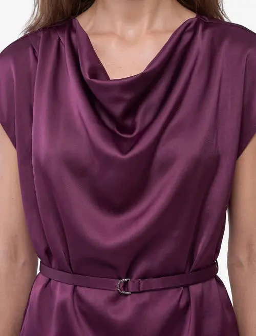 Koton Short Sleeve Cowl Neck Belted Satin Blouse