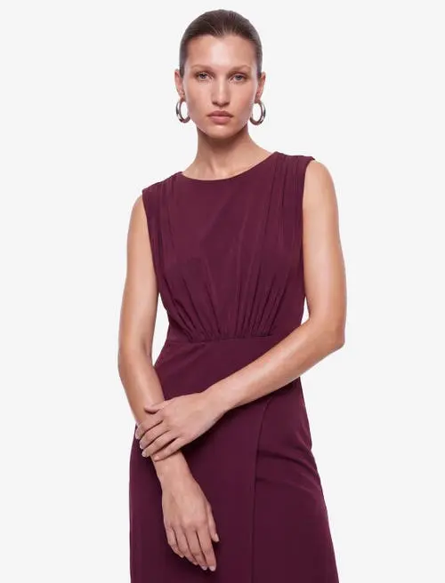 Koton Sleeveless Crew Neck Draped Midi Dress With Accessory