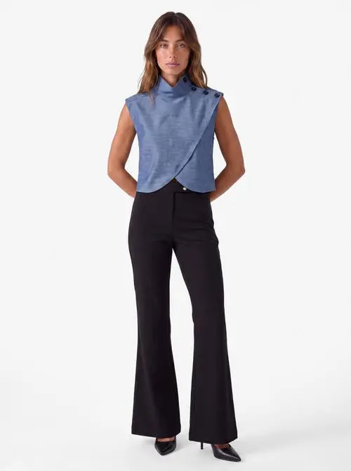 Koton Sleeveless Funnel Neck Asymmetric Wrap Top - Blue