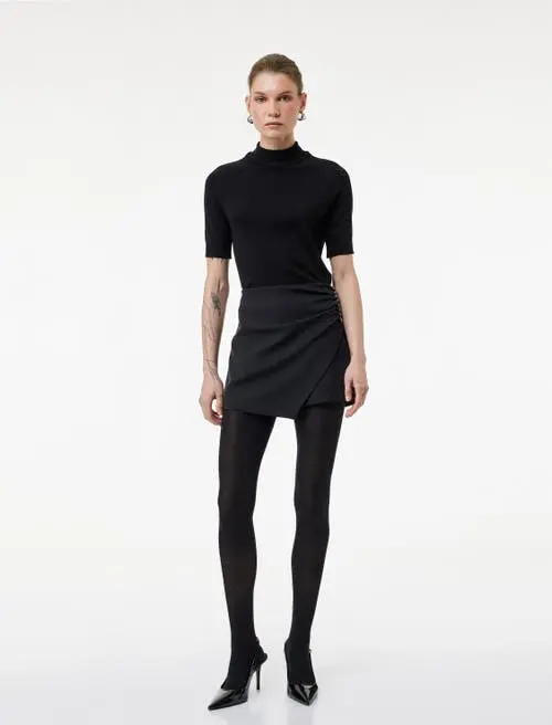 Koton Slim Draped Wrap Mini Skort - Black