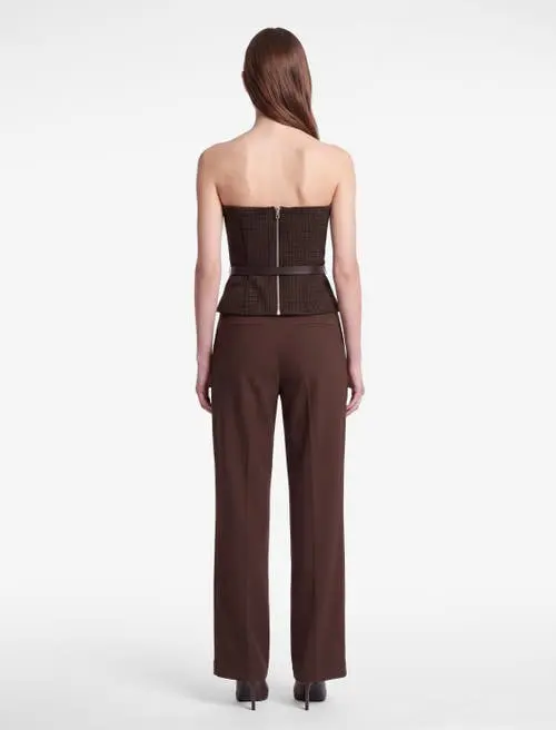 Koton Structured Plaid Strapless Corset Top With Belt