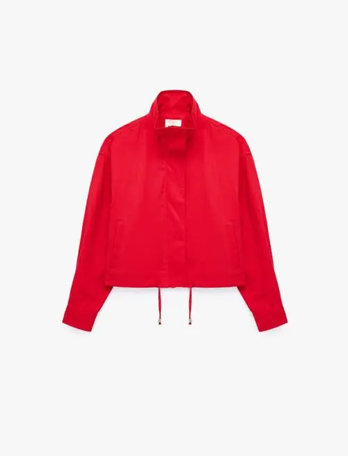 Koton Cotton Funnel Neck Gabardine Bomber Jacket