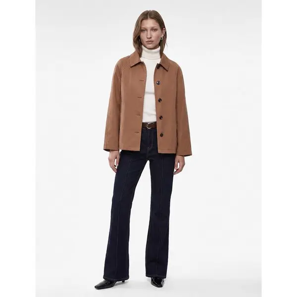 Koton Long Sleeve Collared Gabardine Short Trench Coat - Brown