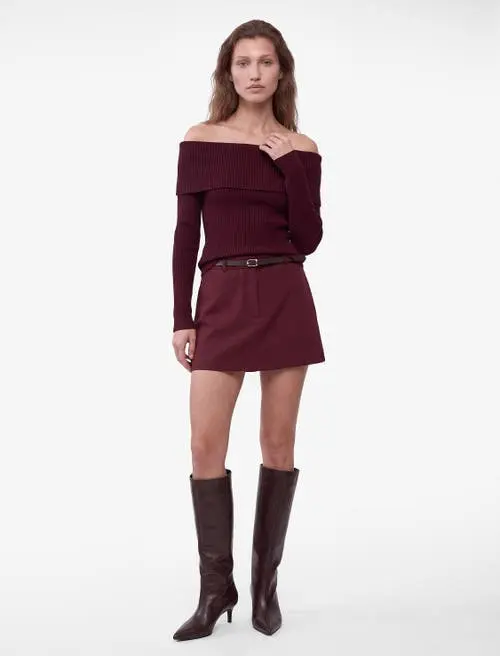 Koton Slim Fit A-line Mini Skort With Belt - Plum