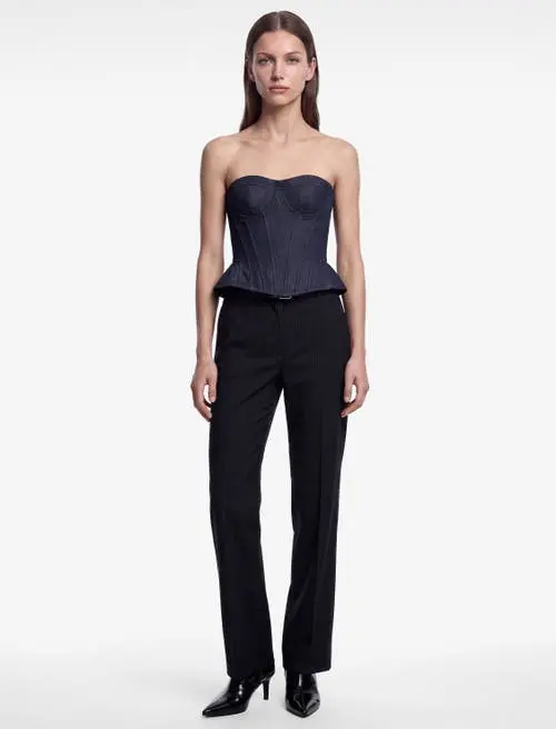 Koton Structured Strapless Corset Top With Flared Hem - Navy