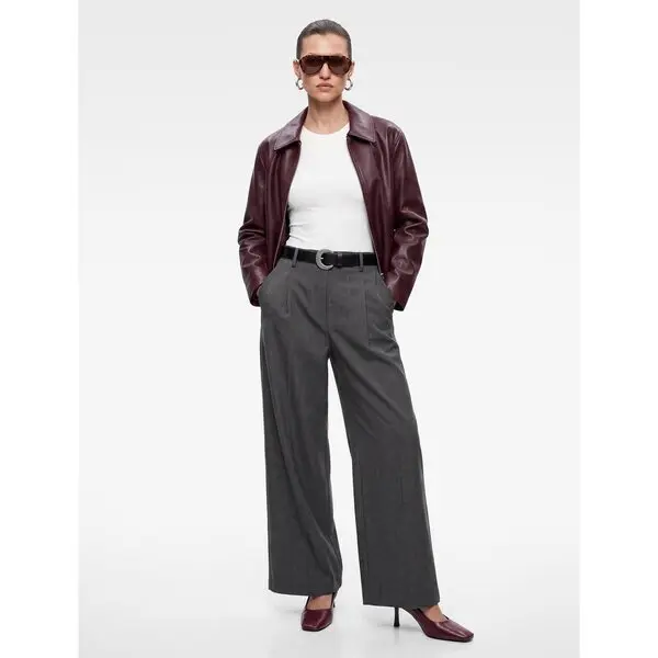 Koton Wide Leg Pleated Trousers With Adjustable Buttoned Hems - Anthracite