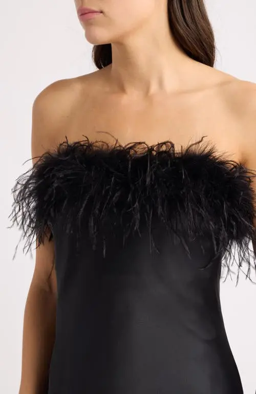 LUCY PARIS Flora Feather Strapless Midi Dress