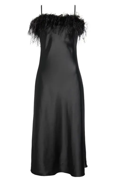 LUCY PARIS Flora Feather Strapless Midi Dress