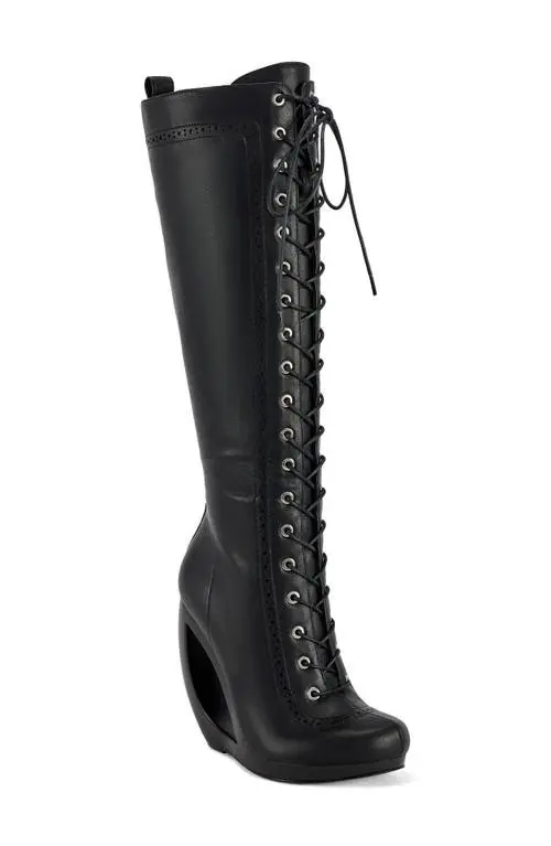 AZALEA WANG Lutz Cutout Wedge Knee High Boot - Black