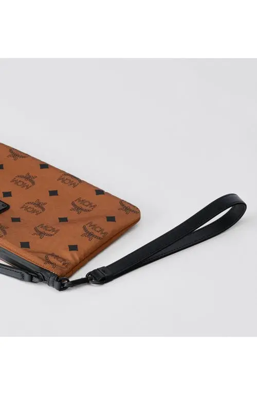 Mcm Aren Wristlet Pouch In Monogram Nylon