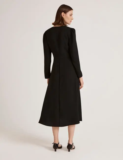 FINERY LONDON Petite Caley Crepe Zip Front Midi Dress
