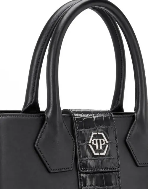 Philipp Plein Nappa Handle Bag Hexagon Strass Cocco Cut