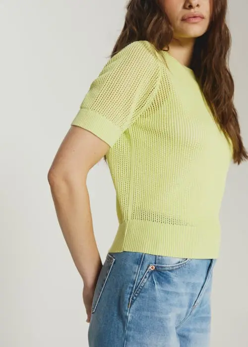7 Diamonds Selene Open Knit Top - Soft Lime