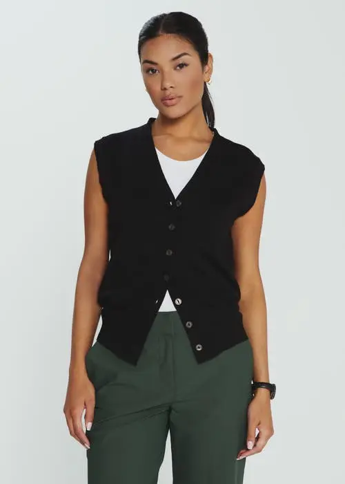 7 Diamonds Mira Button Front Vest - Black