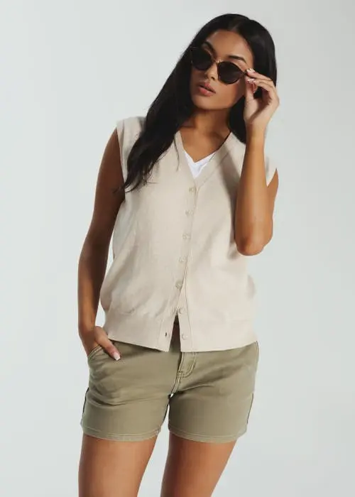 7 Diamonds Mira Button Front Vest - Tapioca