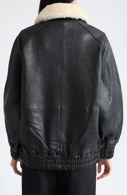 STAND STUDIO Tobie Leather Bomber Jacket With Genuine Shearling Collar
