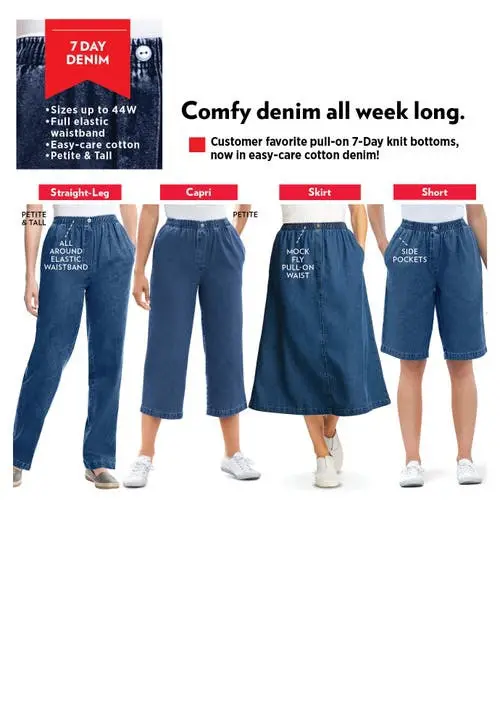 WOMAN WITHIN 7 Day Elastic Waist Pull On Cotton Denim Capri Jeans - Pine
