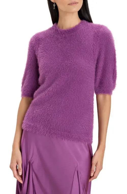 NIC+ZOE Brushed Metallic Puff Sleeve Sweater - Berry