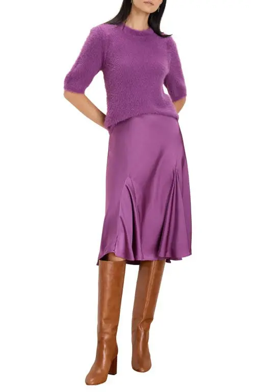 NIC+ZOE Brushed Metallic Puff Sleeve Sweater - Berry
