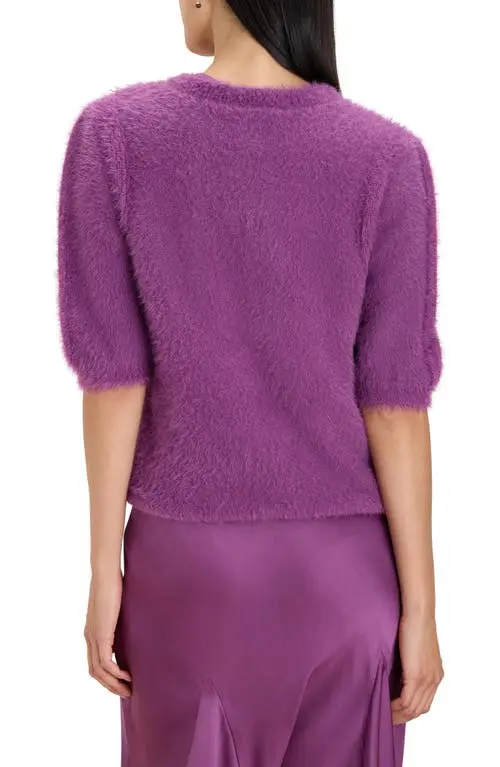 NIC+ZOE Brushed Metallic Puff Sleeve Sweater - Berry