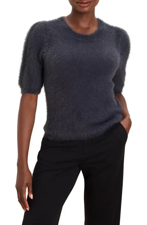 NIC+ZOE Brushed Metallic Puff Sleeve Sweater - Charcoal