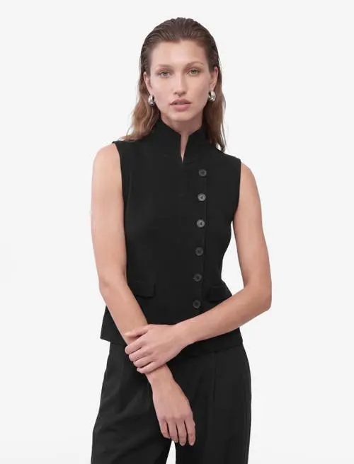 Koton Front Button Sleeveless High Mandarin Neck Knitted Vest