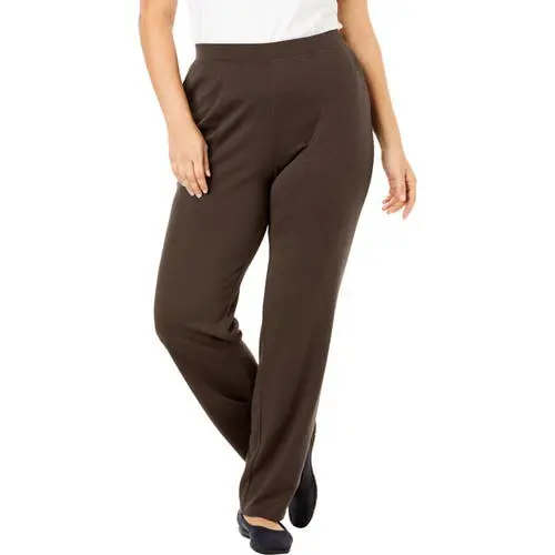 WOMAN WITHIN Straight Leg Stretch Ponte Knit Pull On Pants - Chocolate