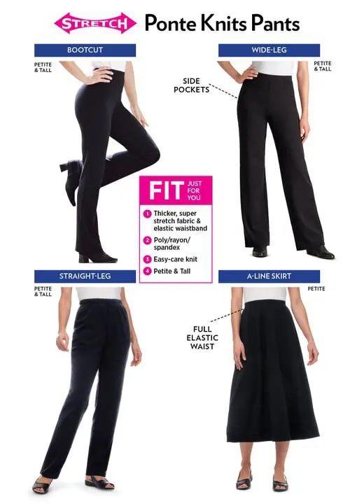 WOMAN WITHIN Straight Leg Stretch Ponte Knit Pull On Pants - Navy