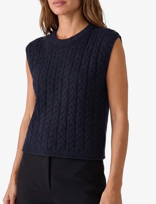 Koton Crew Neck Sleeveless Cable-knit Vest Sweater - Navy