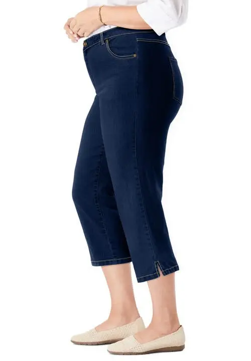 WOMAN WITHIN Capri Stretch Denim Jean - Midnight Sanded