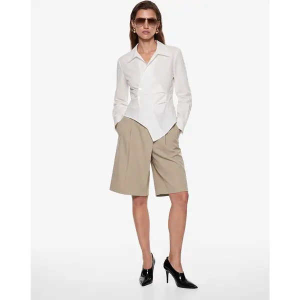 Koton Cotton Long Sleeve Pointed Collar Wrap Asymmetric Shirt