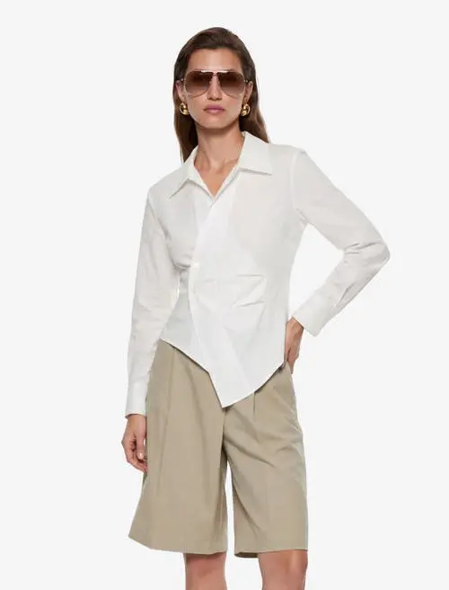 Koton Cotton Long Sleeve Pointed Collar Wrap Asymmetric Shirt