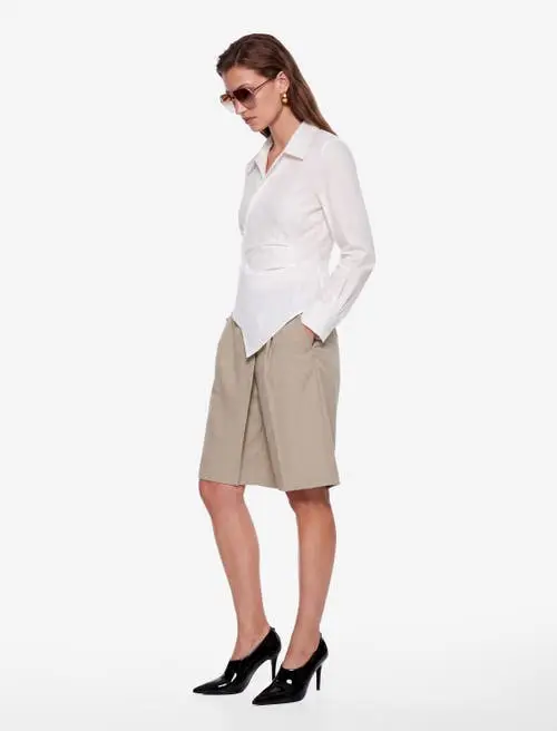 Koton Cotton Long Sleeve Pointed Collar Wrap Asymmetric Shirt