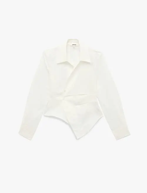 Koton Cotton Long Sleeve Pointed Collar Wrap Asymmetric Shirt