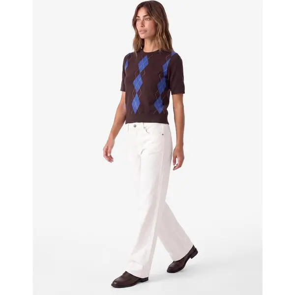 Koton Crew Neck Short Sleeve Argyle Knit Sweater - Sax Design