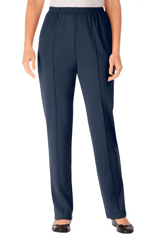 WOMAN WITHIN Knit Hassle-free Pull-on Elastic Waist Pants - Navy