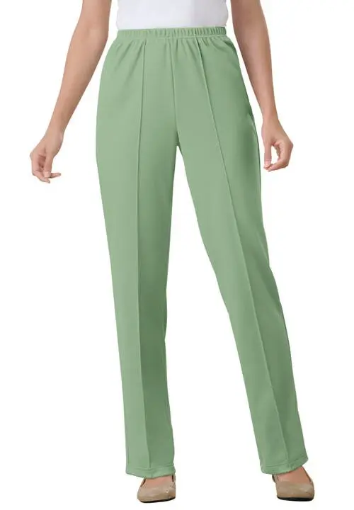 WOMAN WITHIN Knit Hassle-free Pull-on Elastic Waist Pants - Sage