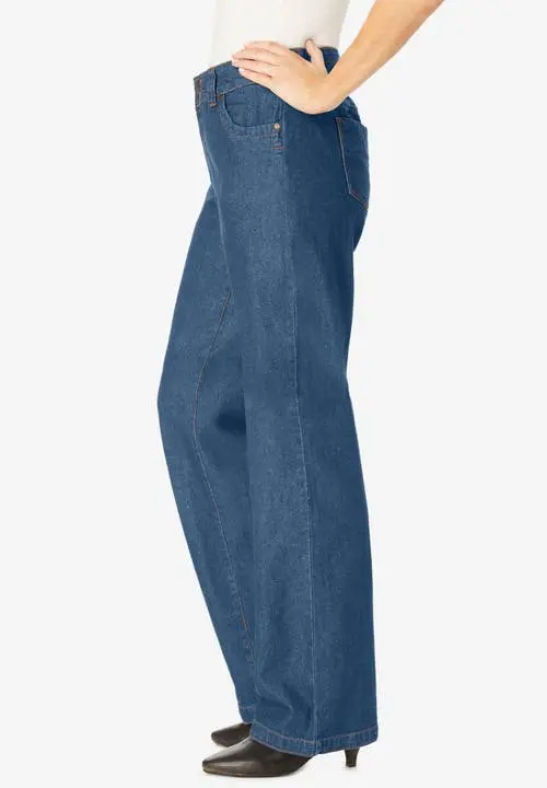 WOMAN WITHIN Perfect Wide Leg All Cotton Denim Five Pocket Jeans - Light Stonewash