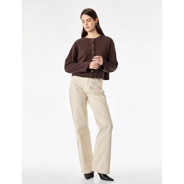 Koton Long Sleeve Crew Neck Cardigan - Brown
