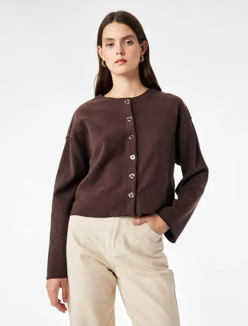 Koton Long Sleeve Crew Neck Cardigan