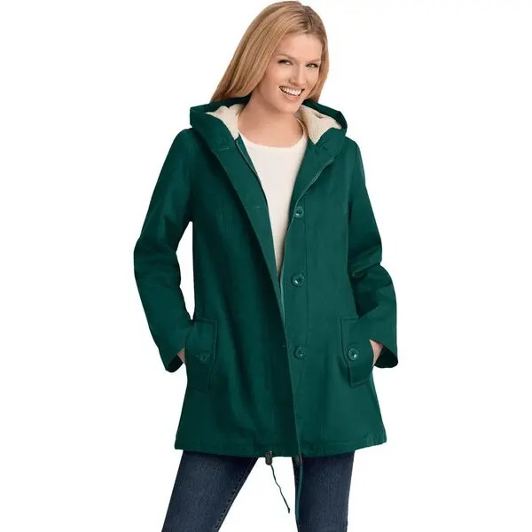 WOMAN WITHIN Fleece Lined Hooded Parka - Emerald Green