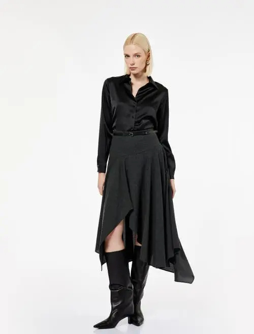 Koton Regular Fit Long Sleeve Satin Shirt - Black