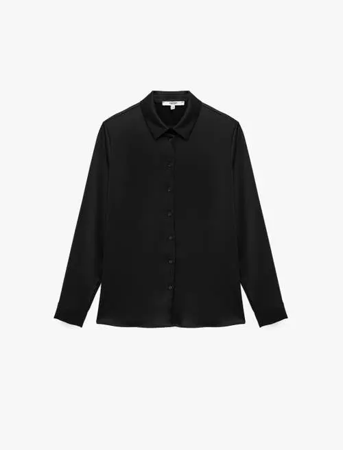 Koton Regular Fit Long Sleeve Satin Shirt - Black