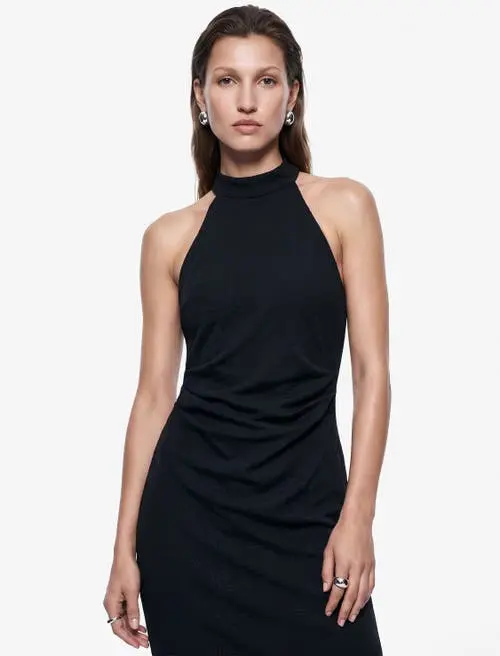 Koton Sleeveless Back Detail Halter Neck Midi Dress