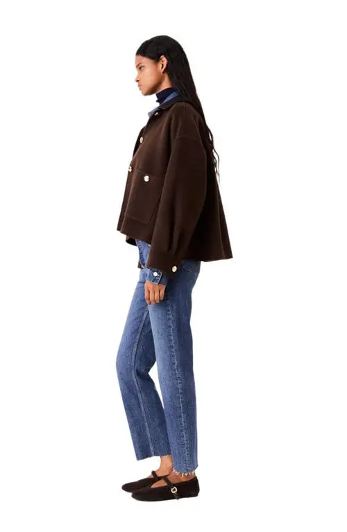 Maje Short Wool Jacket With Pleated Back