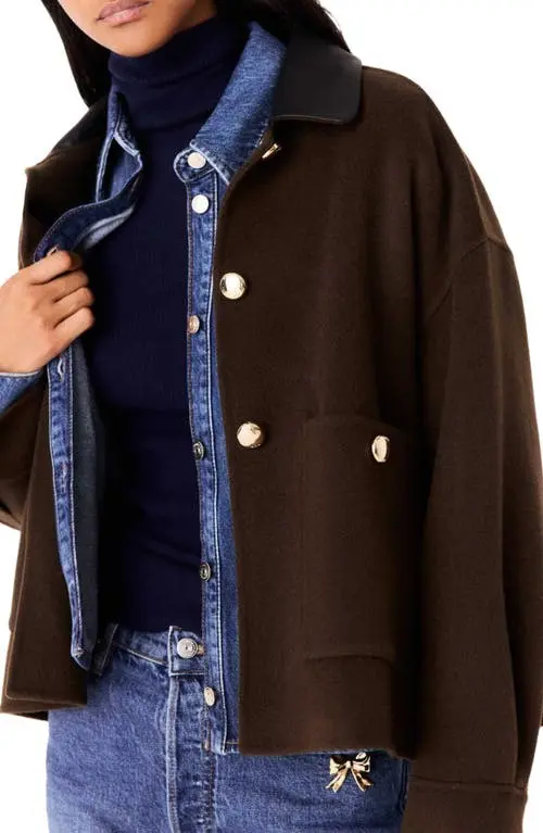 Maje Short Wool Jacket With Pleated Back