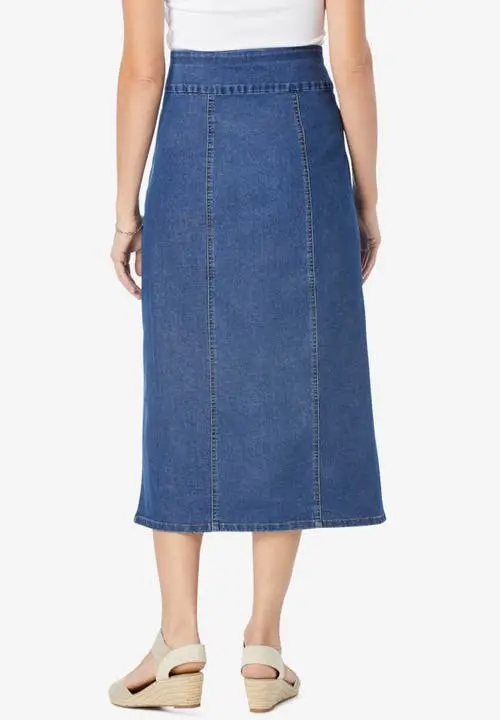 WOMAN WITHIN Smooth Waist Pull On Flex Fit Denim Skirt - Black