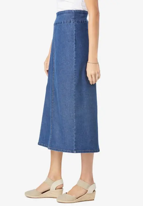 WOMAN WITHIN Smooth Waist Pull On Flex Fit Denim Skirt - Black
