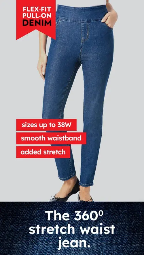 WOMAN WITHIN Smooth Waist Pull On Flex Fit Denim Skirt - Black