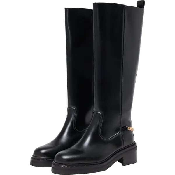Maje Flat Leather Boots With Chain